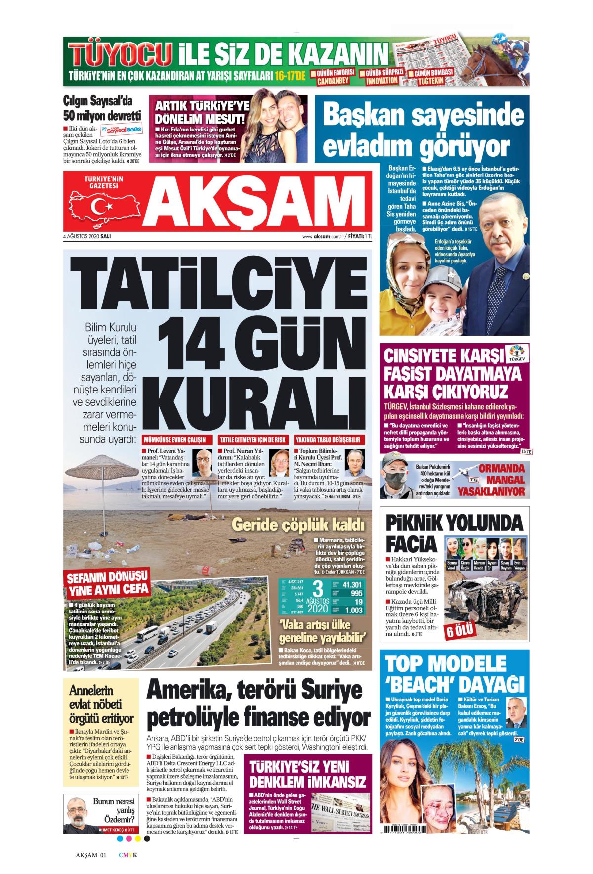 4 Ağustos 2020 Salı tarihli Akşam gazetesi manşeti - Memurlar.Net